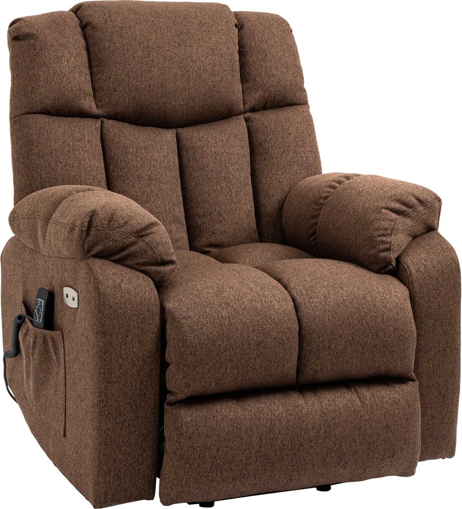 HOMCOM Elektrické televizní křeslo se stojanem Relaxační křeslo s dálkovým ovládáním s napájecím kabelem 58W Hnědá ocel Polyester 92 x 95 x 107 cm