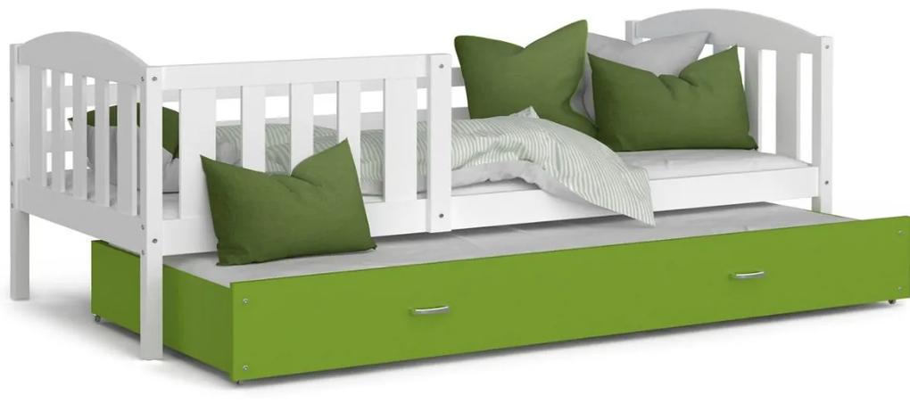 Expedo Dětská postel KUBA P2 COLOR + matrace + rošt ZDARMA, 190x80, bílá/zelená