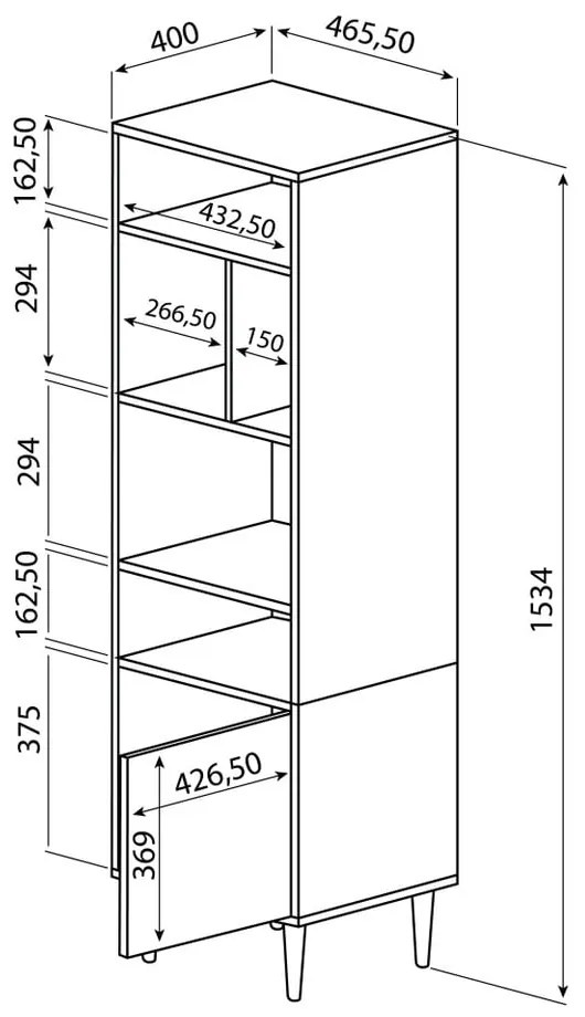 Růžová úzká knihovna v dekoru dubového dřeva TemaHome Horizon