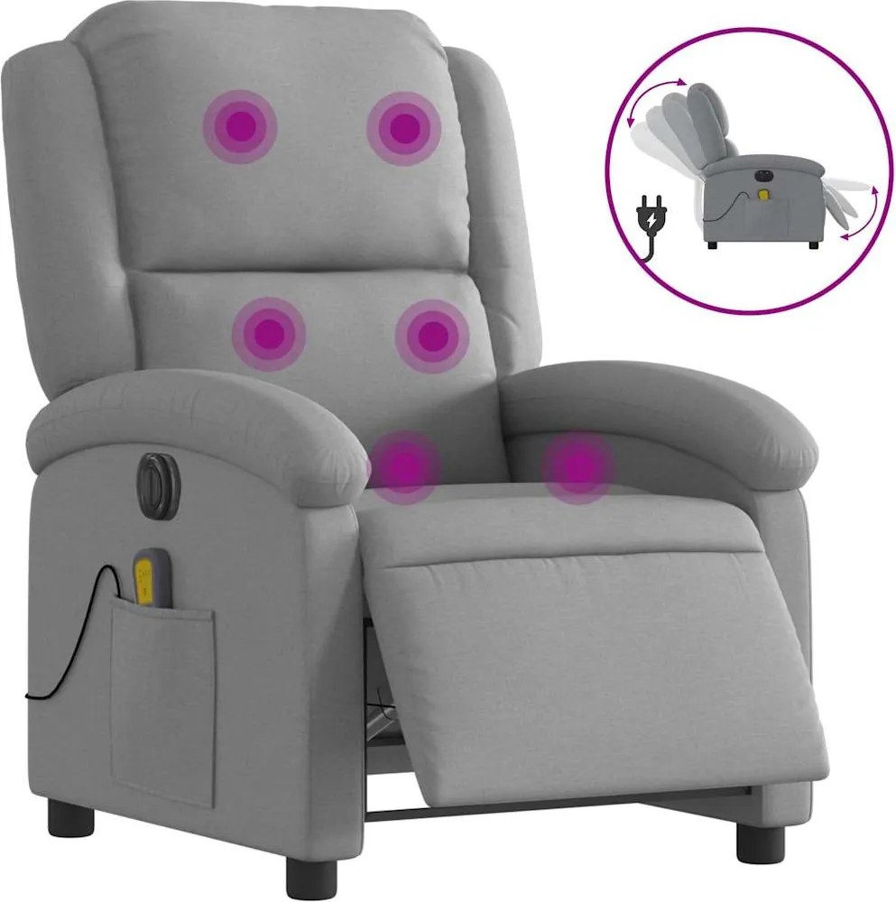 Elektrické masážní polohovací křeslo světle šedé textil 3204152