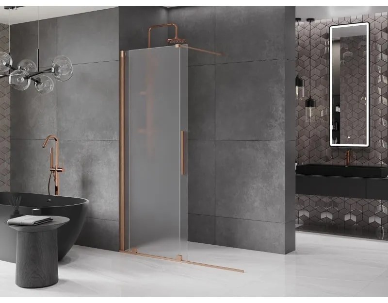 Mexen Velar, sprchová zástěna s posuvnými dveřmi Walk-in 140 x 200 cm, 8mm sklo námraza, měděná matná, 871-140-000-33-65