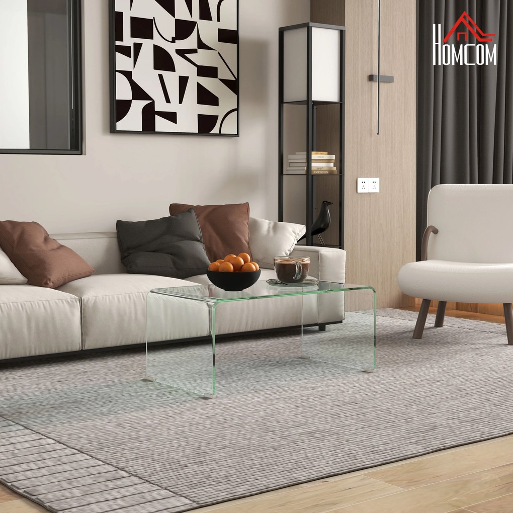 HOMCOM Průhledný Skleněný Kávový Stolek Obdélníkový Moderní Design Temperované Sklo s Bezpečnými Zaoblenými Okraji 80 x 45 x 35 cm