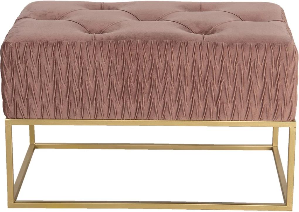 Podnožka s růžovým vzorovaným sametovým sedákem Salome - 60*35*38 cm
