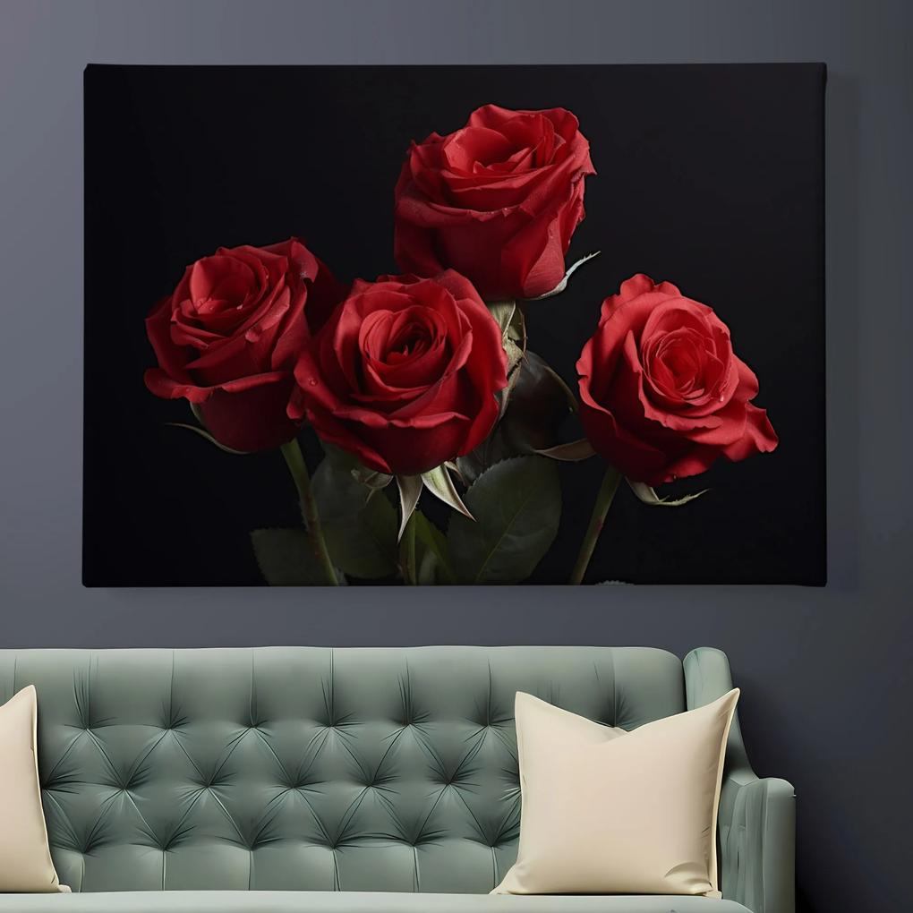 Obraz na plátně - Červené růže na černém pozadí FeelHappy.cz Velikost obrazu: 120 x 80 cm