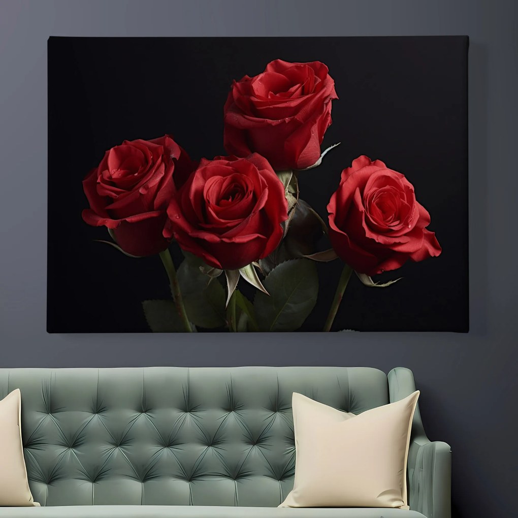 Obraz na plátně - Červené růže na černém pozadí FeelHappy.cz Velikost obrazu: 180 x 120 cm