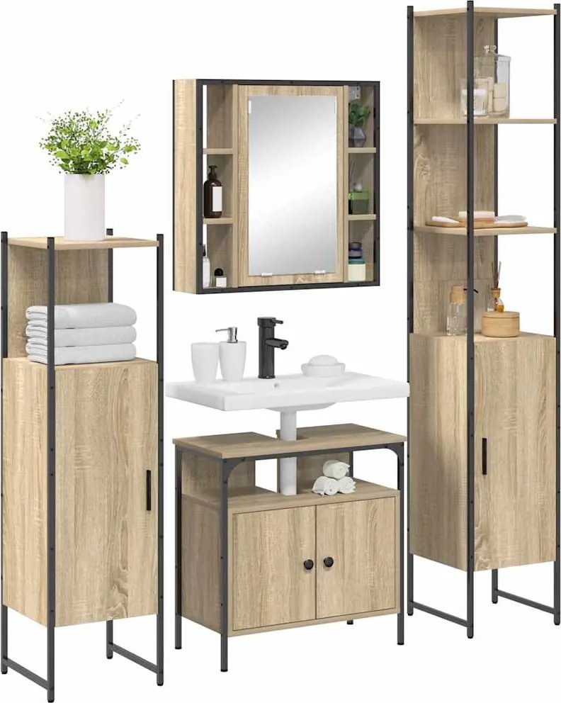 Sada koupelnového nábytku 4 ks Sonoma dub 33 x 33 x 185,5 cm 3399397