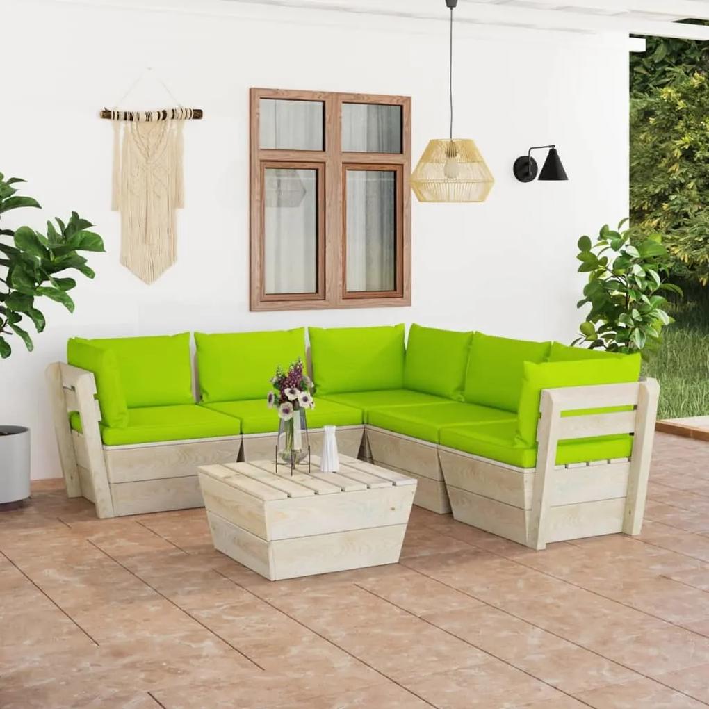 vidaXL 6dílná zahradní sedací souprava z palet + podušky smrkové dřevo [3063534] Barva: Zelená