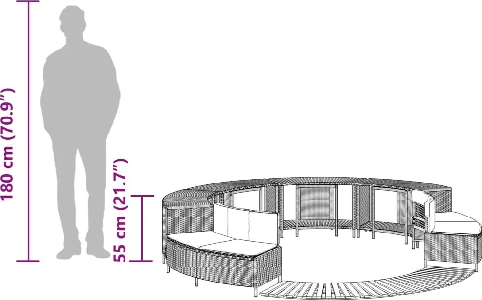 vidaXL Obruba k vířivce polyratan a masivní akáciové dřevo [3270642] Barva: Šedá