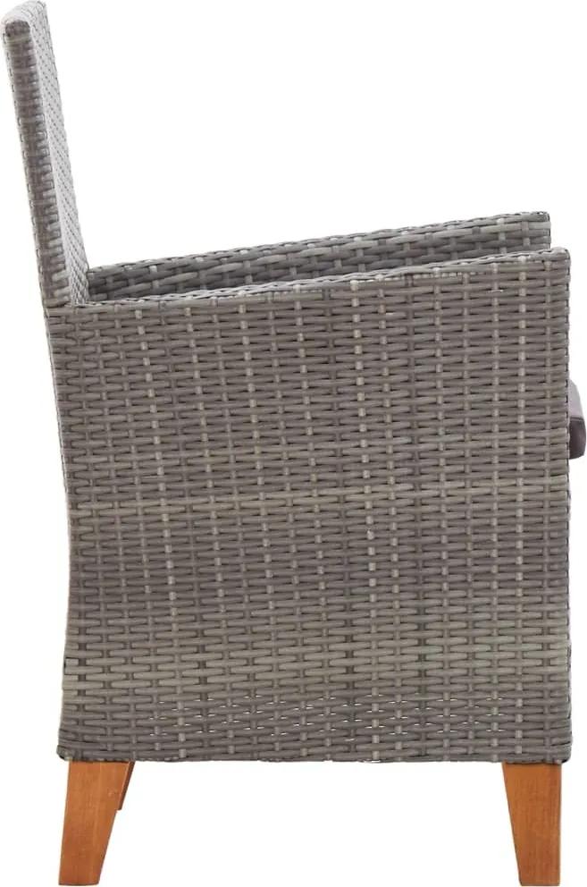 vidaXL Zahradní židle s poduškami 2 ks polyratan šedé [46003]