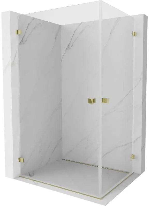 Mexen Lunar-B Duo, výklopný sprchový kout 100 x 75 cm, 8mm čiré sklo, zlatý profil, 832-100L-075P-50-00