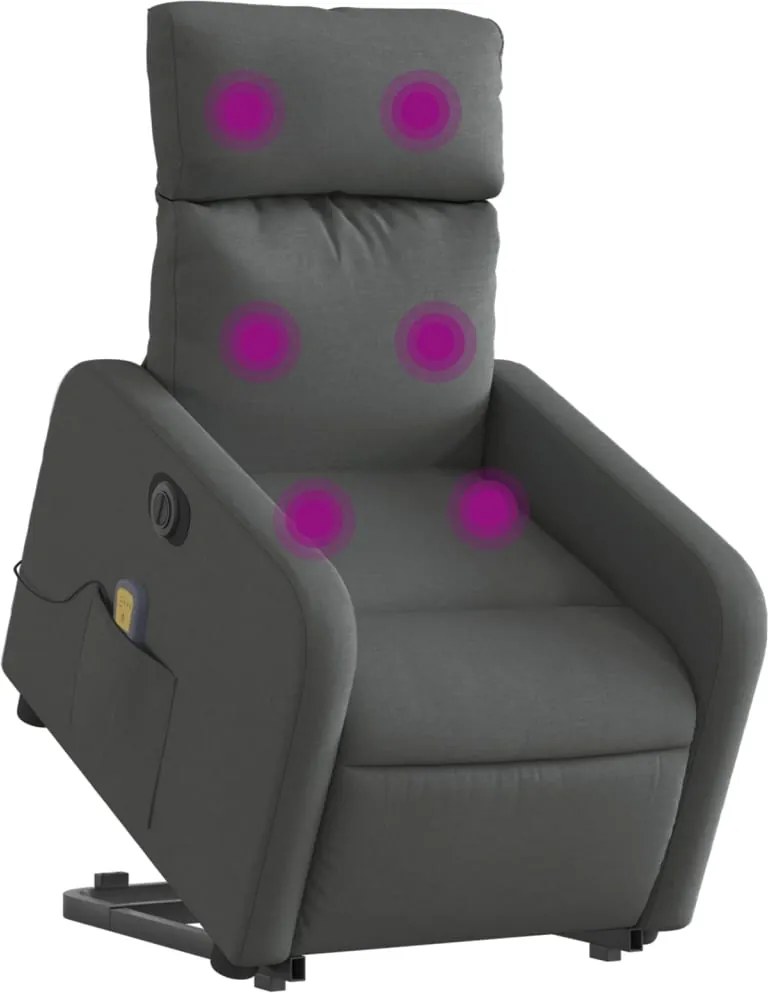 Elektrické zvedací masážní polohovací křeslo tmavě šedé textil 3206727