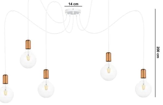 Lustr na lanku MIROS 5xE27/60W/230V pavouk bílá/měděná