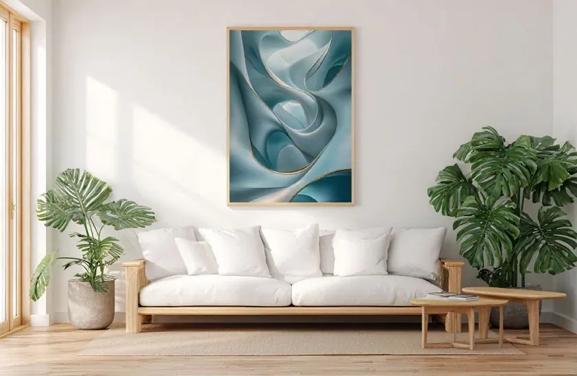 Modrá harmonie - obraz - Luxusní abstrakce s jemnými liniemi 38 - 40 x 50 cm - 499 Kč