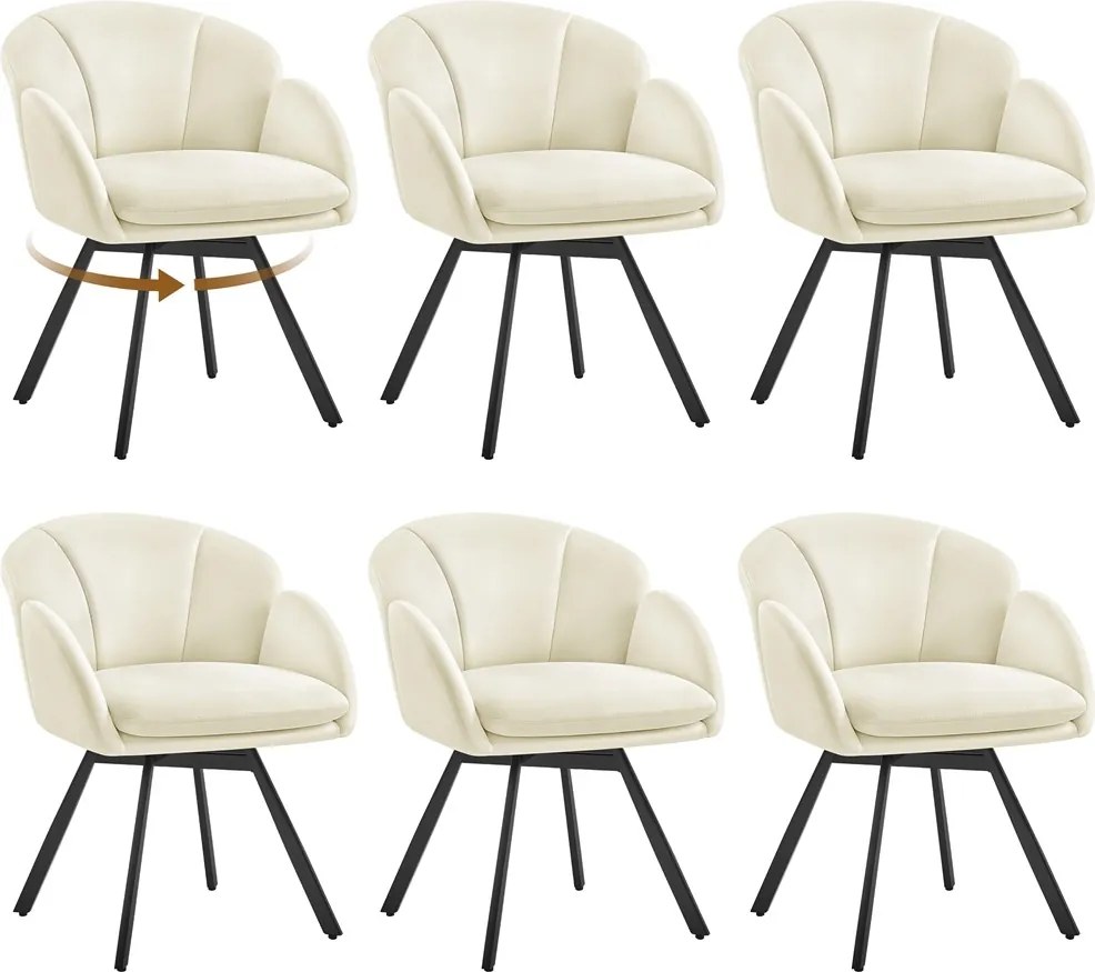 Sada 6 ks – Kancelářská židle Yaheetech – bílá, 57 cm (šířka) × 61 cm (hloubka) × 75 cm (výška) (267715339484)