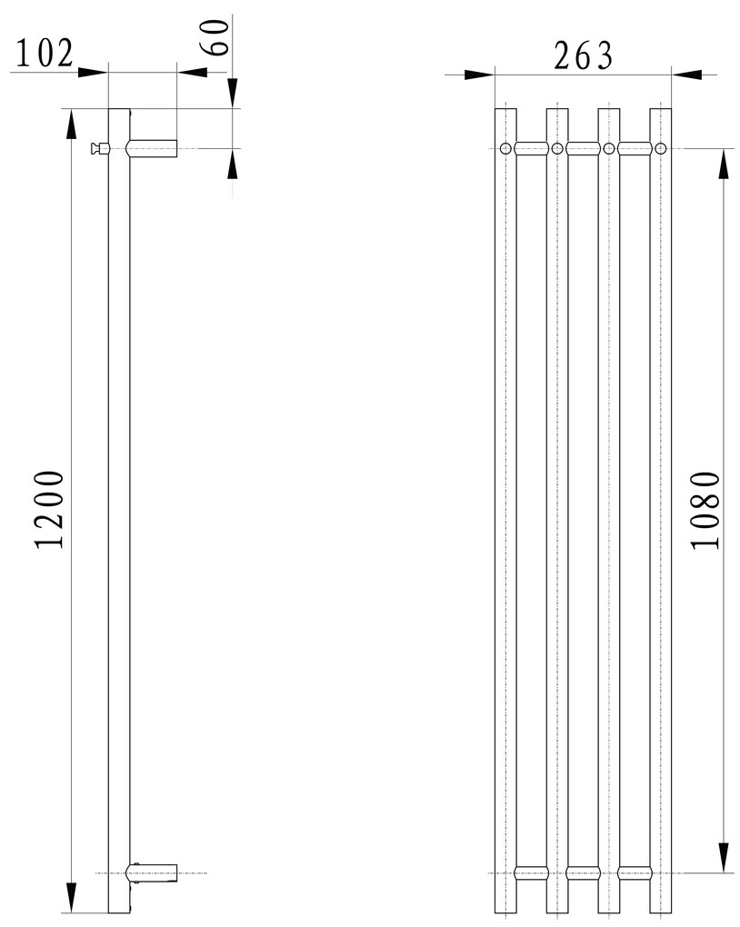 Sapho PAPINADO elektrický sušák ručníků 263x1200mm, 85W, černá mat ER350