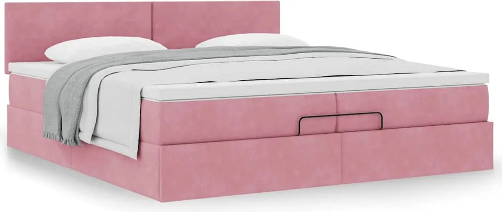 Osmanský rám postele s matrací růžová 200x200 cm samet 3311728