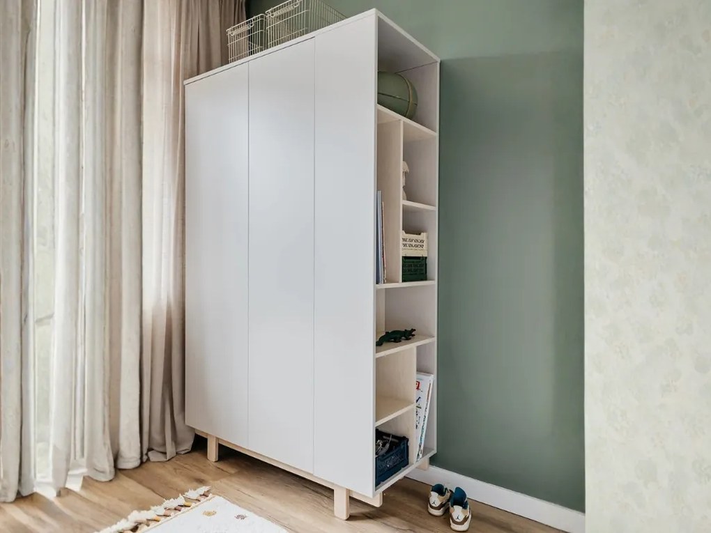 Designová šatní skříň s otevřeným regálem BASIC bílá