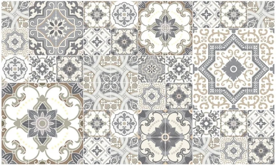 Sada 60 nástěnných samolepek Ambiance Tiles Azulejos Taiga, 10 x 10 cm