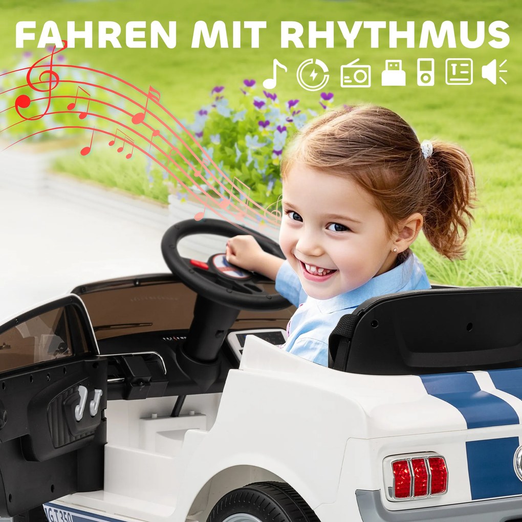AIYAPLAY dětské elektrické auto 12V, dětské auto s 2,4 GHz dálkovým ovládáním, 2 motory, klakson, LED, hudba, bílá