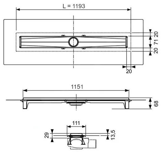 Tece Drainline-Evo Sprchový žlab pro montáž ke zdi, 120 cm 601202