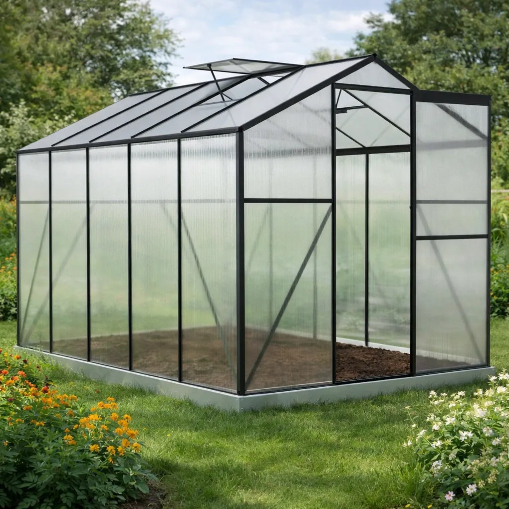Skleník se základnou BestBerg BBGH-1006B / 5,95 m² / 313 × 190 × 194 cm / černá