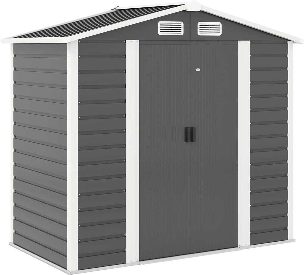 Zahradní domek Outsunny 2,36 m² 213x120x194 cm Exteriérové úložiště se zesíleným podstavcem (podlaha není součástí) Posuvné dveře s visacím zámkem a o