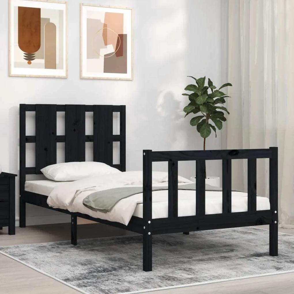vidaXL Rám postele s čelem 100 x 200 cm masivní dřevo [3192222] Barva: Černá