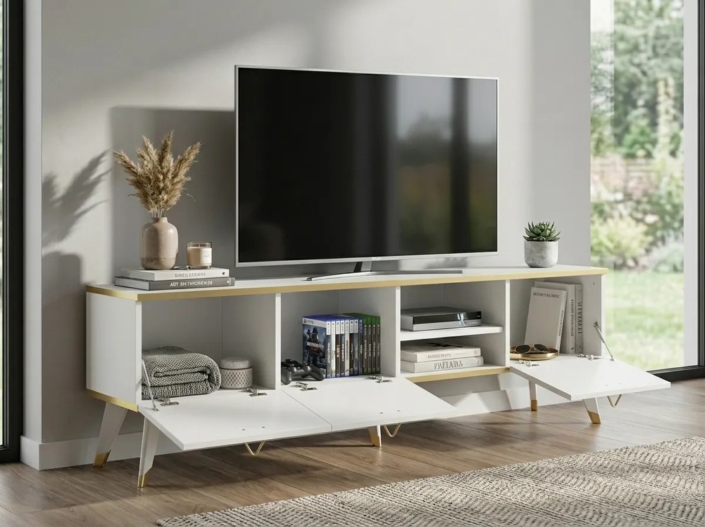 TV stolek CAROL 160 cm, bílá/zlatá