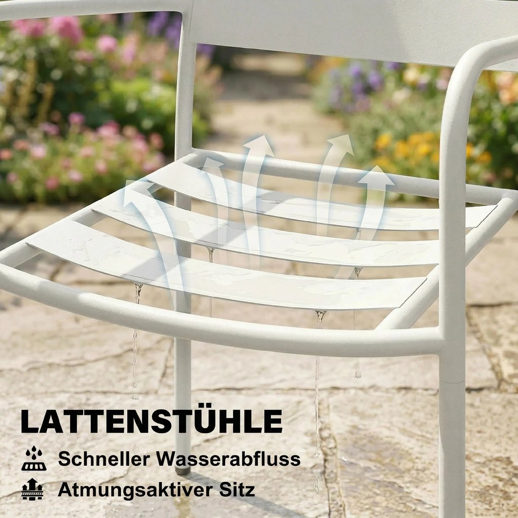Bistro set 3dílná sada kovového zahradního nábytku se 2 zahradními židlemi, skleněný stůl, lamelový design, odolný proti korozi