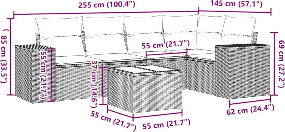 6dílná zahradní sedací souprava a podušky světle šedá polyratan 3254879