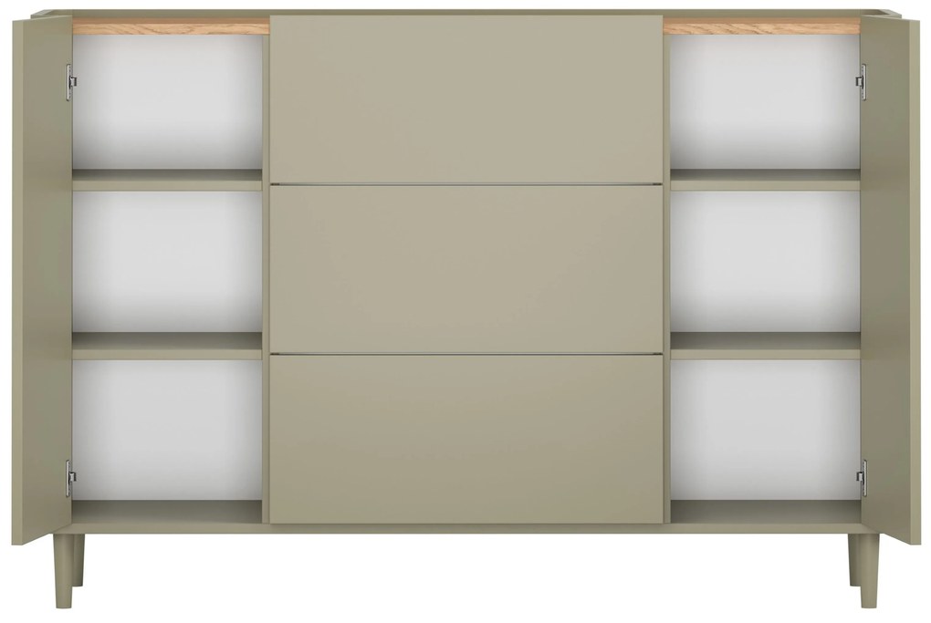 Komoda Elivo 150 cm na nožkách - eukalyptus / dub baltic dune