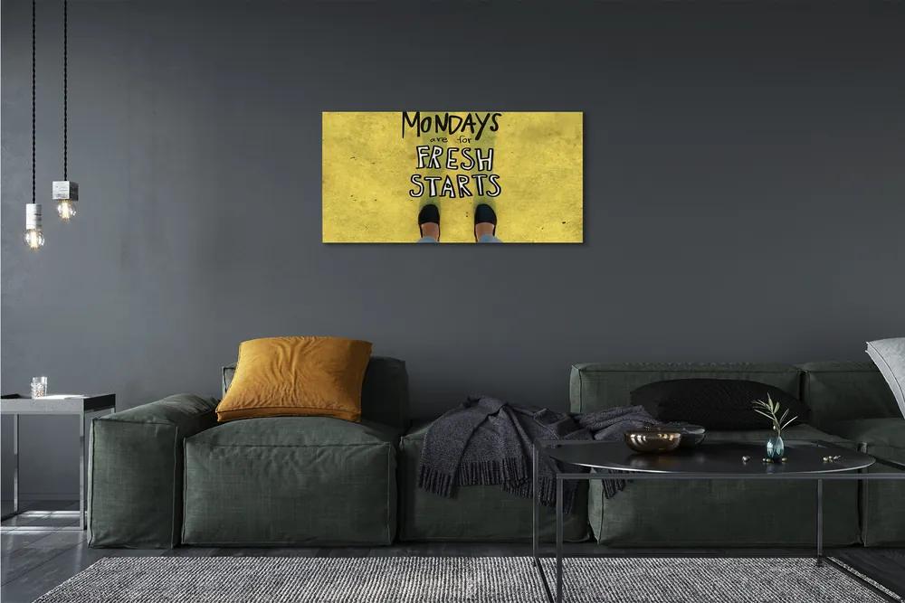 Obrazy na plátně Nohy žlutém pozadí nápis 100x50 cm