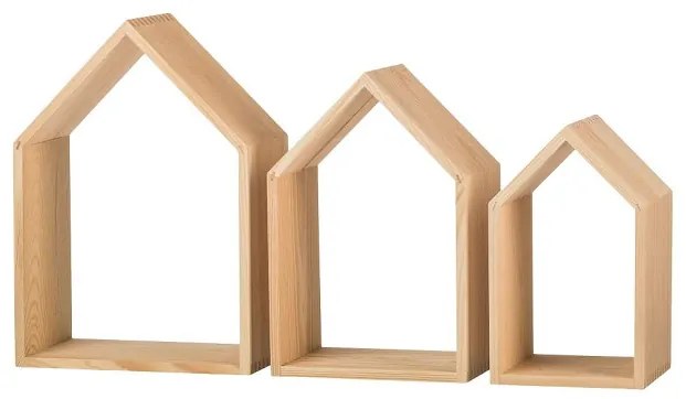 Dřevobox Dřevěná polička domeček otevřená - sada 3 ks