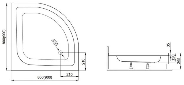 Polimat Čtvrtkruhová krylátová sprchová vanička Pako 2 80x80 (90x90) Barva: Bílá, Rozměry (cm): 90x90