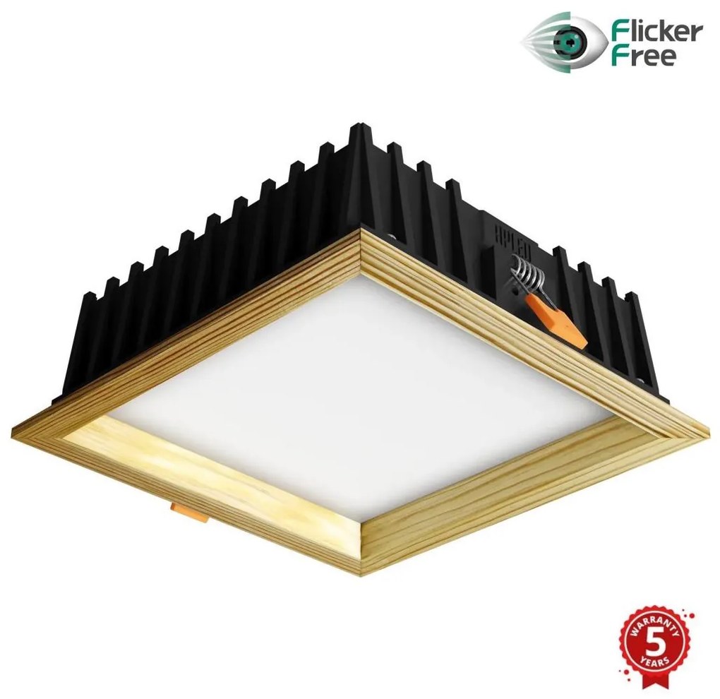 APLED | APLED-LED Podhledové SQUARE WOODLINE LED/12W/230V 4000K 17x17 cm borovice masiv | AP0205