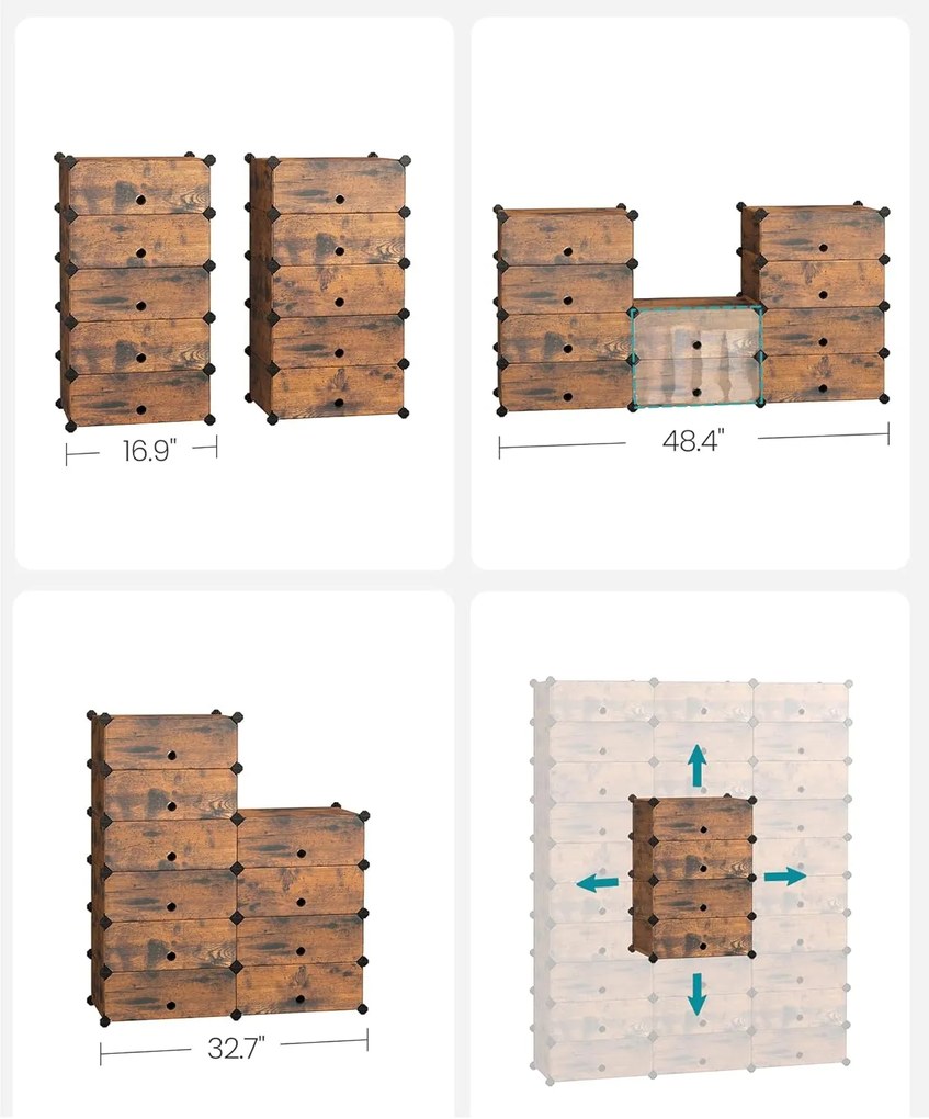 Modulární botník Vasagle Bankow hnědý/černý