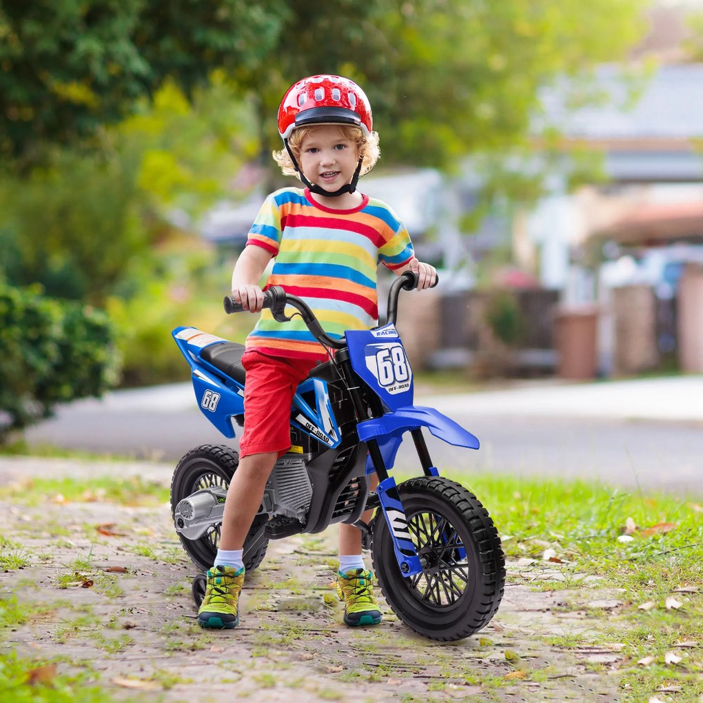 Dětská elektrická motorka AIYAPLAY, 12V dětský bicykl s hudbou, dětské vozidlo s odnímatelnými stabilizátory, 2,4-5 km/h, pro děti od 3 do 6 let, max…