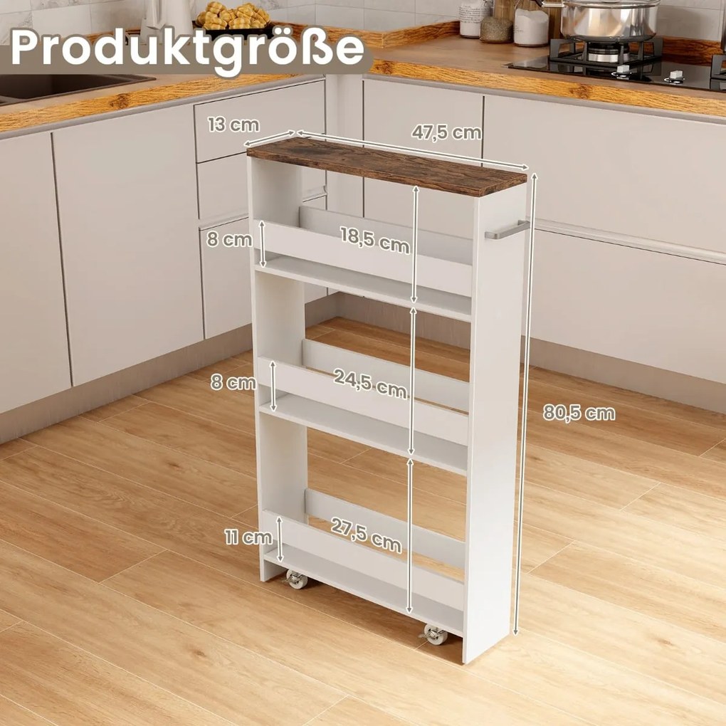 Costway Vozík do výklenku 13 cm široký 4 patro kuchyňský vozík úzká výklenková