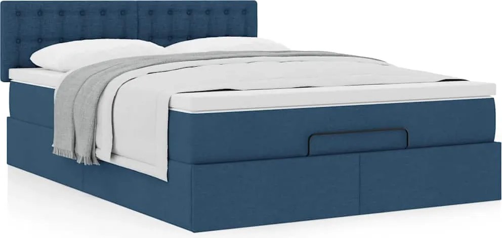 Osmanský postel s matrací modrá 140x190 cm textil 3311628
