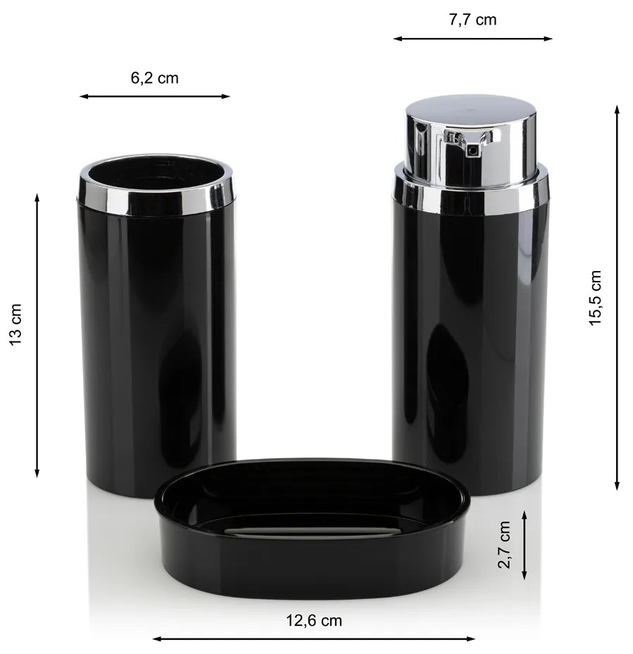 Sada koupelnových doplňků Carmen černá/prvky s chromovou povrchovou úpravou