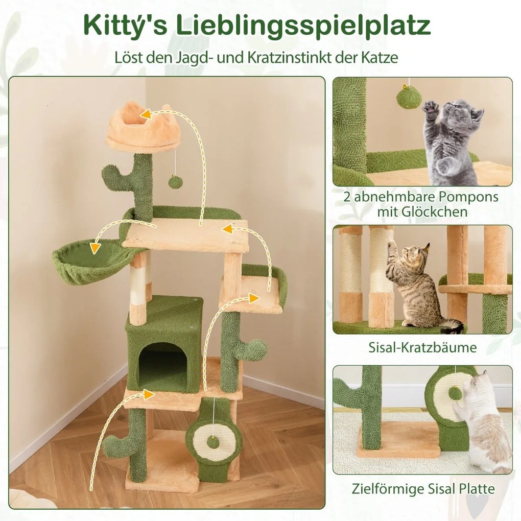 Costway Cat tree kaktus 160 cm kočičí strom s kočkou jeskynní kočičí škrabadlo