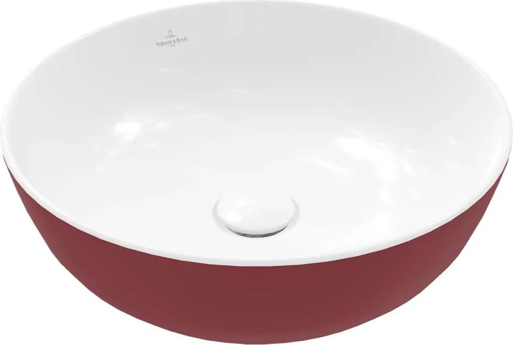 Villeroy & Boch Artis - Umyvadlo na desku, průměr 43 cm, bez přepadu, bez otvoru pro baterii, Bordeaux 417943BCS9