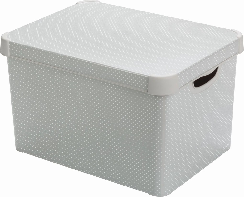 CURVER DOTS L box úložný dekorativní 39,5 x 29,5 x 25 cm šedý s tečkami 04711-F52