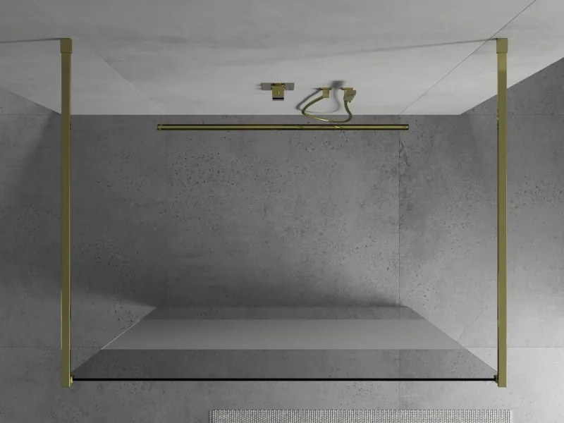 Mexen Kioto, průchozí sprchová zástěna 140 x 200 cm, 8mm čiré sklo/námraza, 2x zlatá stabilizační rozpěra, 800-140-002-50-35