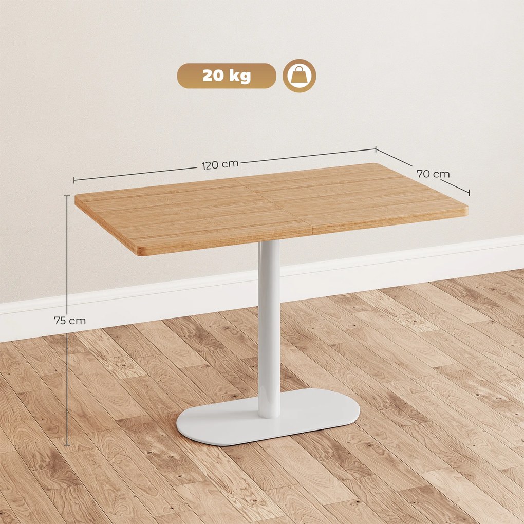 HOMCOM obdélníkový jídelní stůl pro 6 osob, 120 x 70 x 75 cm, kuchyňský stůl s podstavcem a tlustou deskou, dub bílý