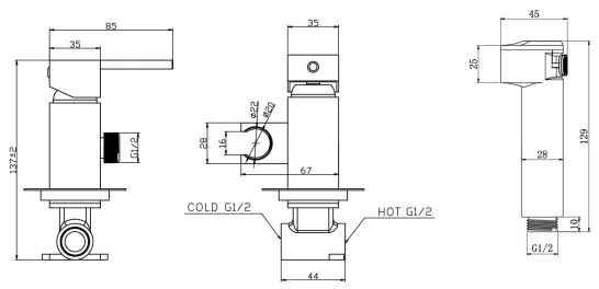 Aqualine - Bidetová baterie se sprškou pro podomítkovou instalaci lesklý chrom