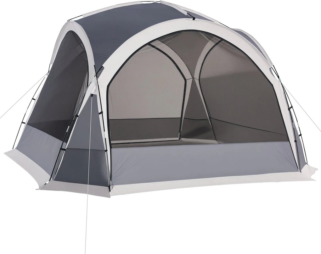 Outsunny Přenosný Stan pro 6-8 Osob na Pláž s 4 Síťovanými Dveřmi a Ant UV Transportní Taškou pro Rybářství a Turistiku 350cm x 350cm x 230cm Šedá a B