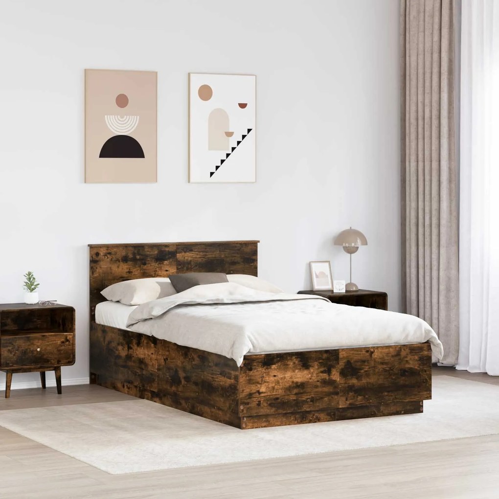 Rám postele s čelo Kouřový dub 135 x 190 cm Kompozitní dřevo 3408177