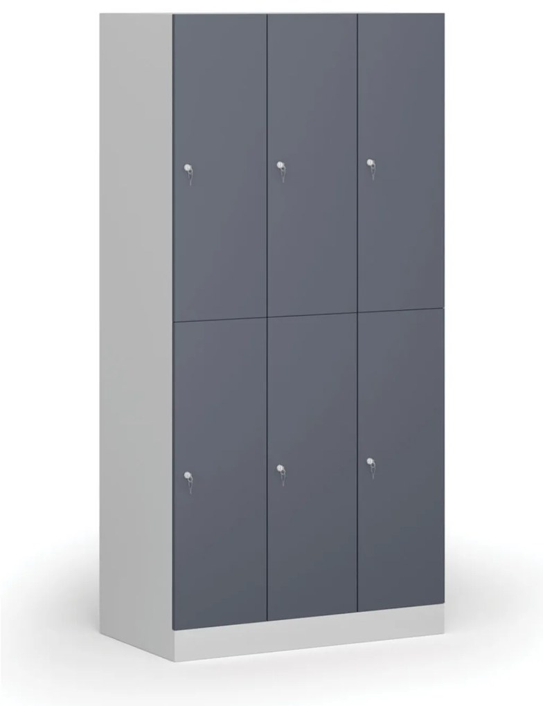 Šatní skříňka S1 s úložnými boxy, 6 boxů, 1850 x 900 x 500 mm, demont, cylindrický zámek, tmavě šedé dveře
