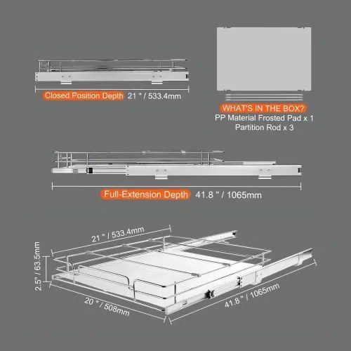 50,8 cm W × 53,3 cm D výsuvný organizér do skříňky